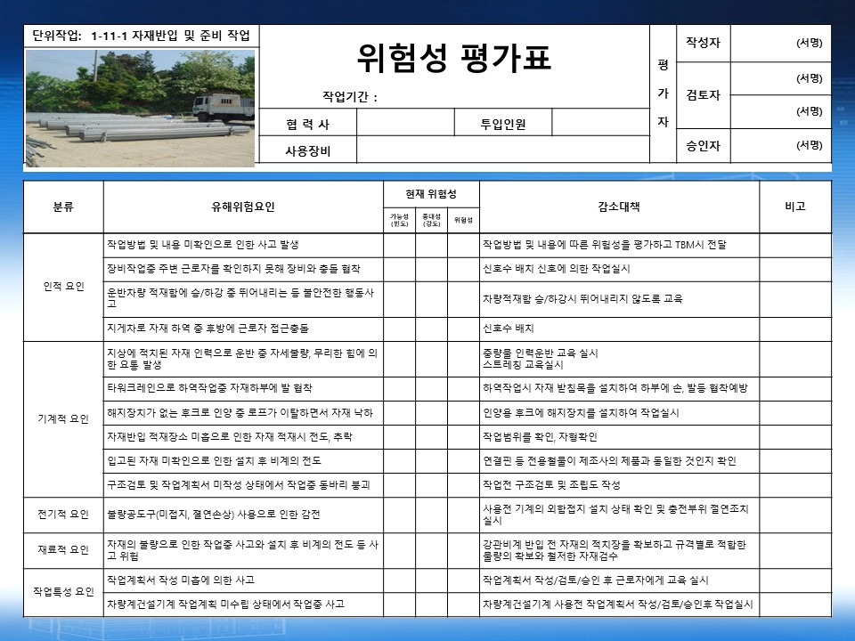 건설공사 안전비법 강관비계 설치작업 위험성평가표 건설공사 안전비법