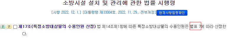 소방법규 특정소방대상물 수용인원 산정방법 소방시설법 20221201 시행
