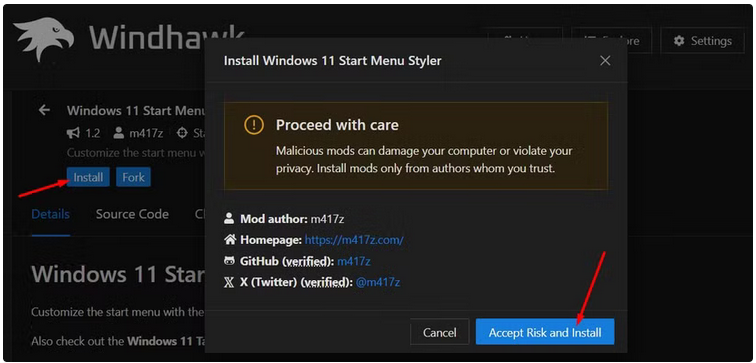 [윈도우 10, 11 꿀팁] 10. Windhawk 앱을 사용하여 Windows 11 시작 메뉴의 모양 변경