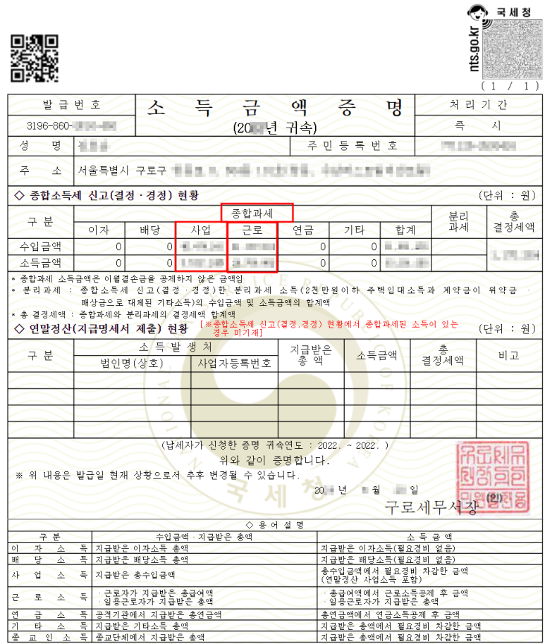 홈텍스 연소득 확인방법개인사업자 직장인