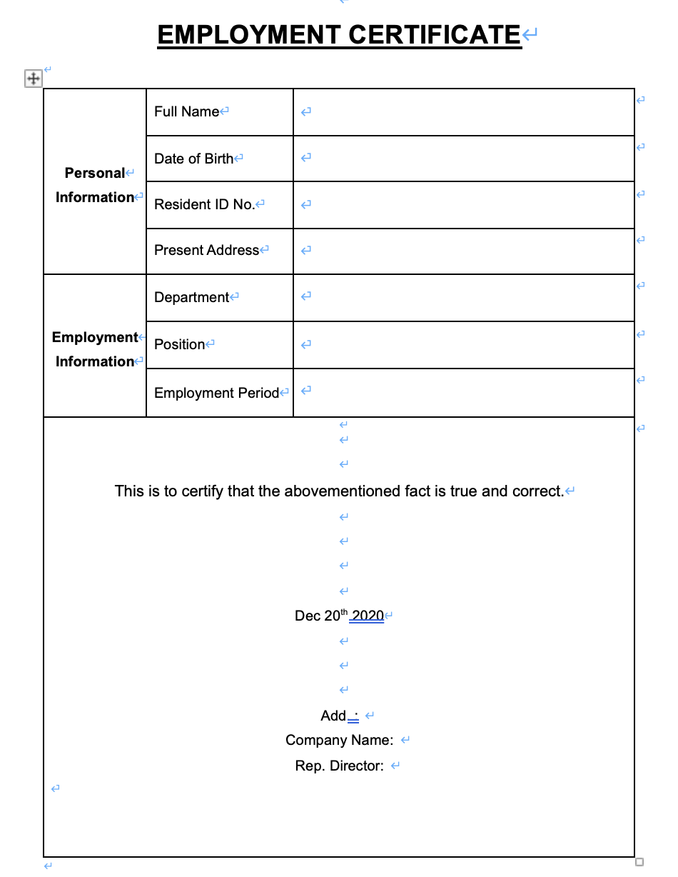 재직증명서 양식 무료다운 [excel, hwp, word, jpg)
