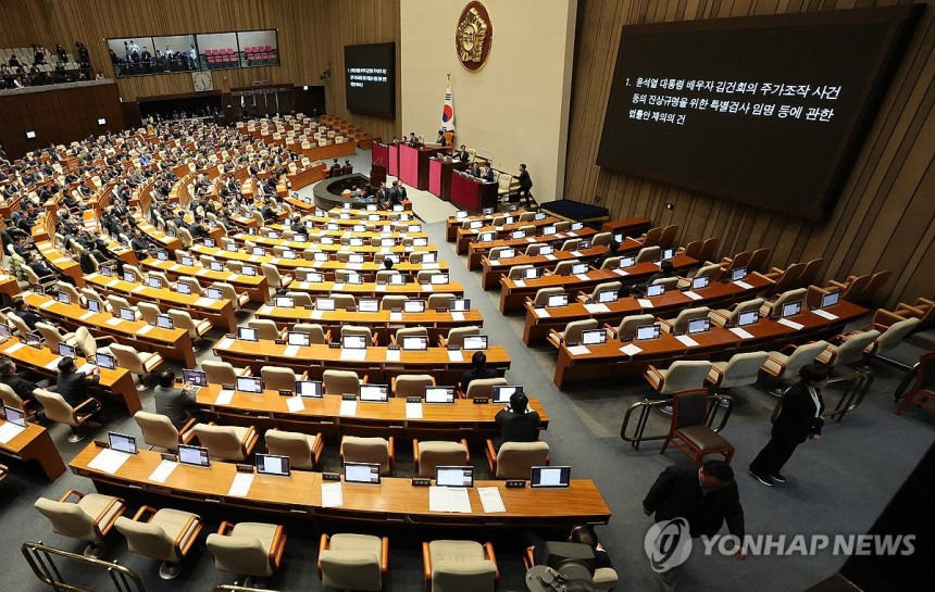 24년 12월 7일 윤석열 대통령 탄핵안 사실상 부결 ‘국민의 힘‘ 의원 전원 퇴장안철수 김예지 의원 제외