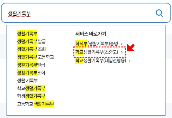 초등학교 생활기록부 인터넷 발급방법 중학교 고등학교