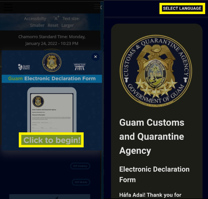 괌 전자세관신고서 작성 (EDF : Electronic Declaration Form)