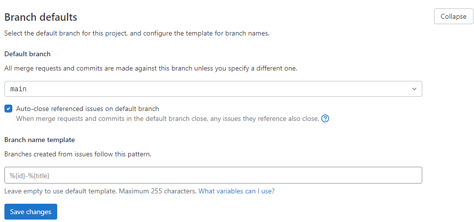 gitlab default branch 변경