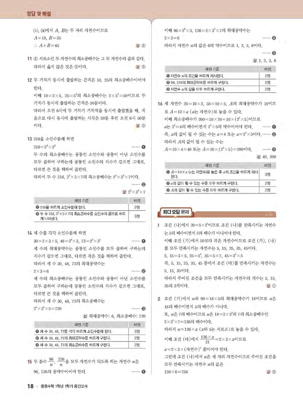 2025 백발백중 기출문제집 중등 수학1 1 중간고사 답지 해설 Pdf 사진답지