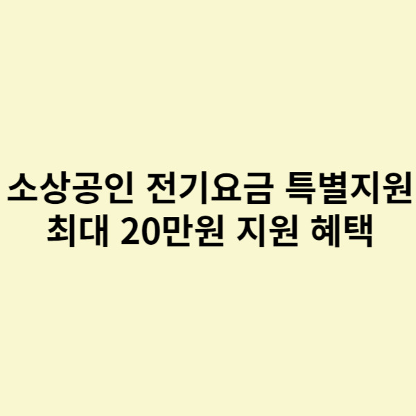 소상공인 전기요금 특별지원 최대 20만원 지원 혜택 놓치지 마세요