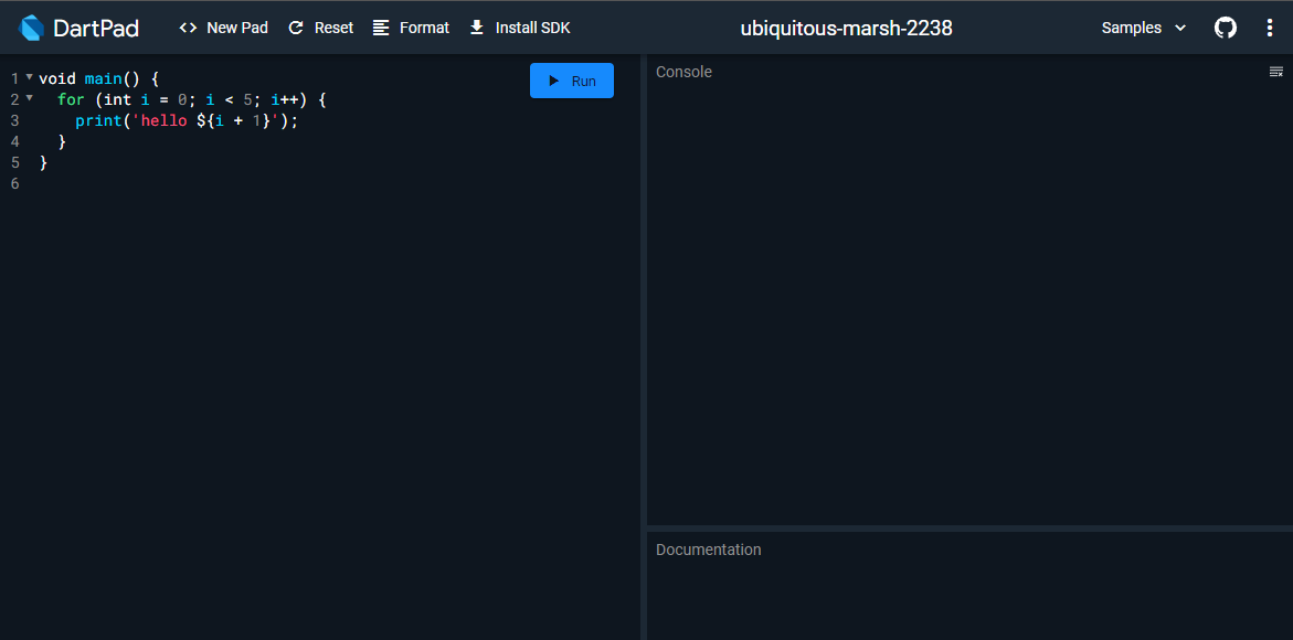 Dart 기초 - 01. 코드 테스트 사이트(dartpad.dev) 및 hello world 출력하기