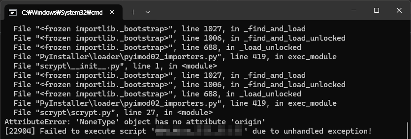 Python File "scrypt\scrypt.py", line 27, in AttributeError: 'NoneType' object has no attribute ...