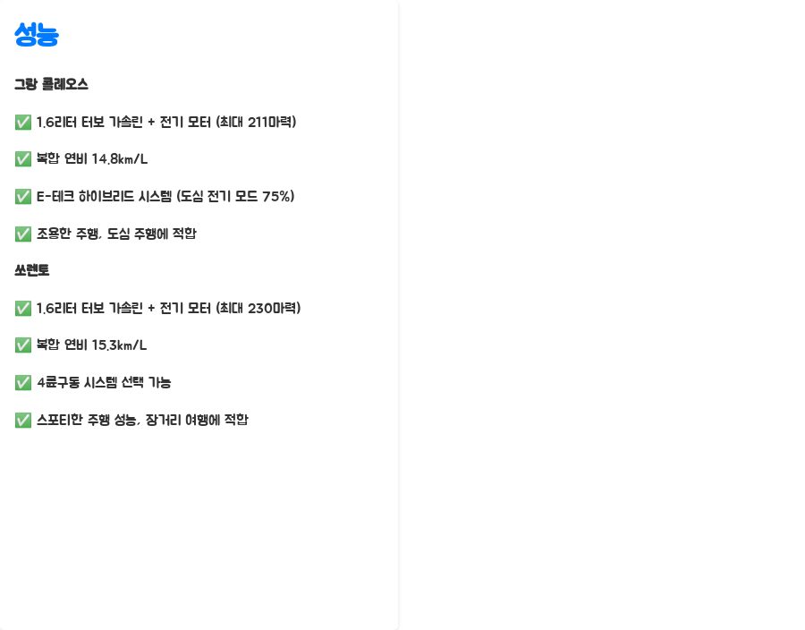 그랑 콜레오스 Vs 쏘렌토 완벽 비교와 선택 가이드