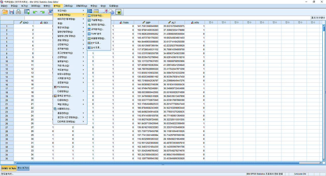 Spss 기술 통계 평균 표준편차 표준오차 최댓값 최솟값 중위수 분위수 등 의학 통계 코드 저장소