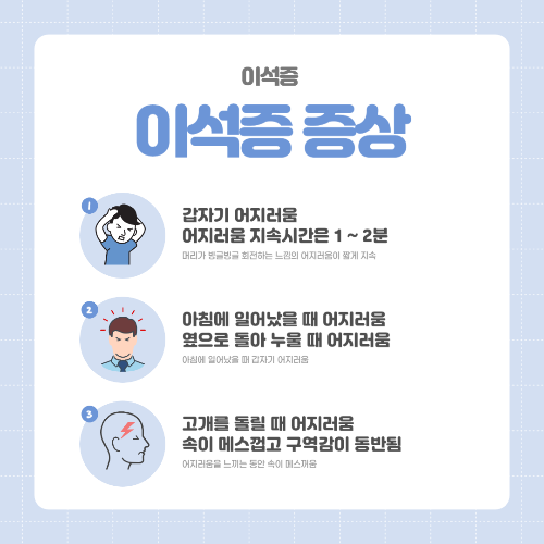의료 지식 어지러움 원인 이석증 증상 진단 치료 방법