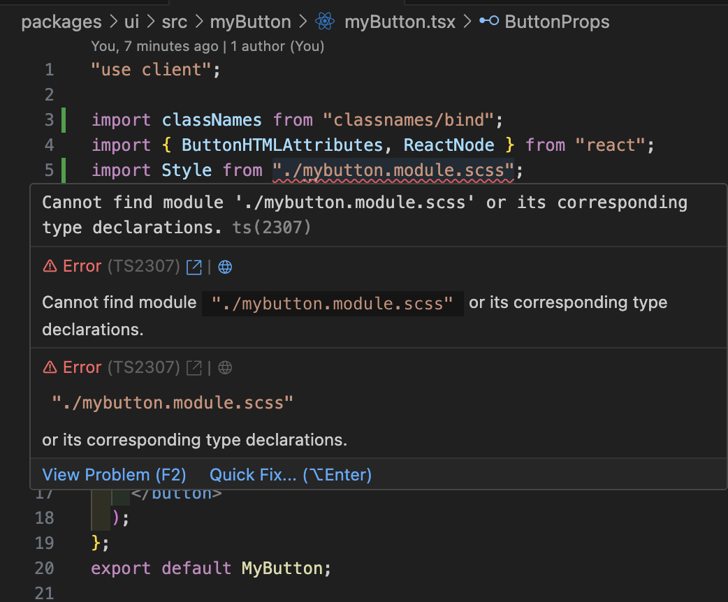 [turboRepo scss] Cannot find module './mybutton.module.scss' or its ...