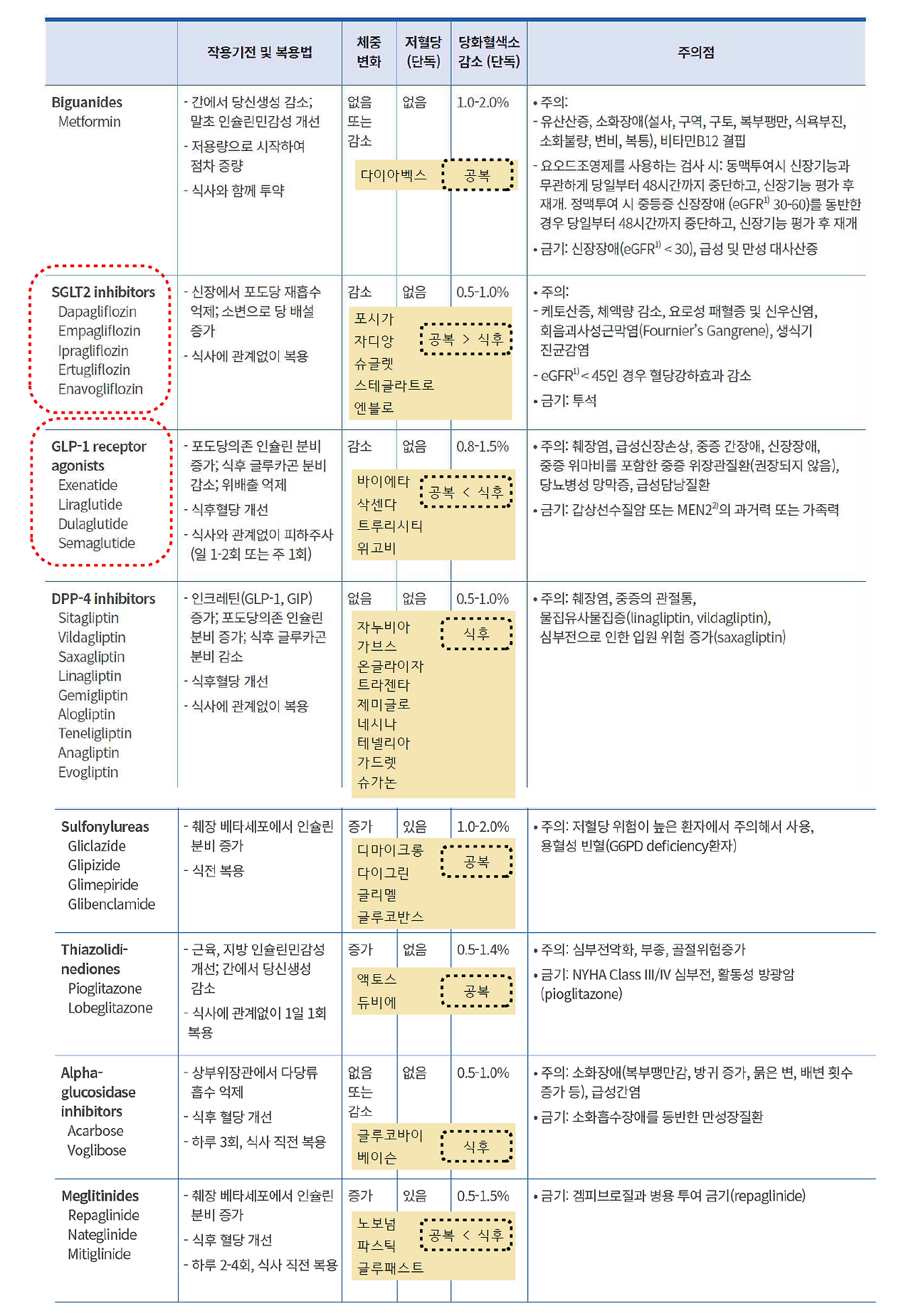 만성신장병 환자에게 사용가능한 경구당뇨약제