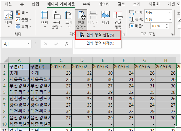 엑셀excel 빠르게 프린트할 영역을 설정하기인쇄 영역 설정 토스트의 이런저런 이야기들