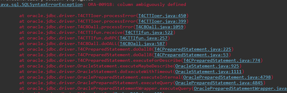 java.sql.SQLSyntaxErrorException
