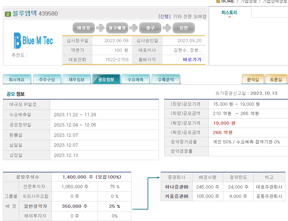 직접하는 블루엠텍 공모주 정보 1