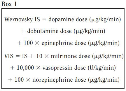 경장 영양 시 고려사항: Hemodynamic stability, VIS(vasoactive–inotropic score)