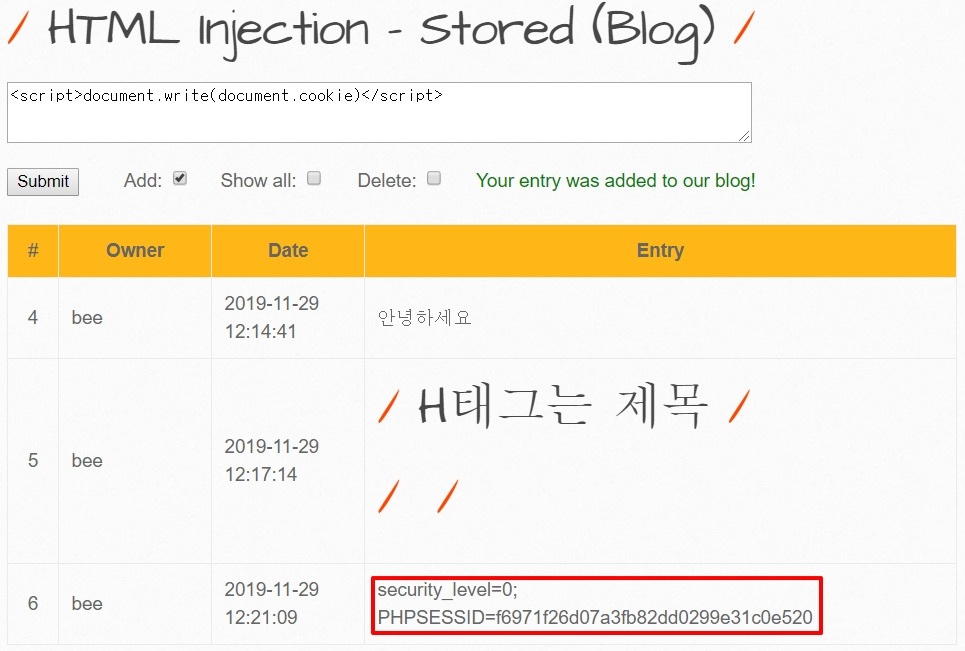 HTML Injection - Stored (Blog)