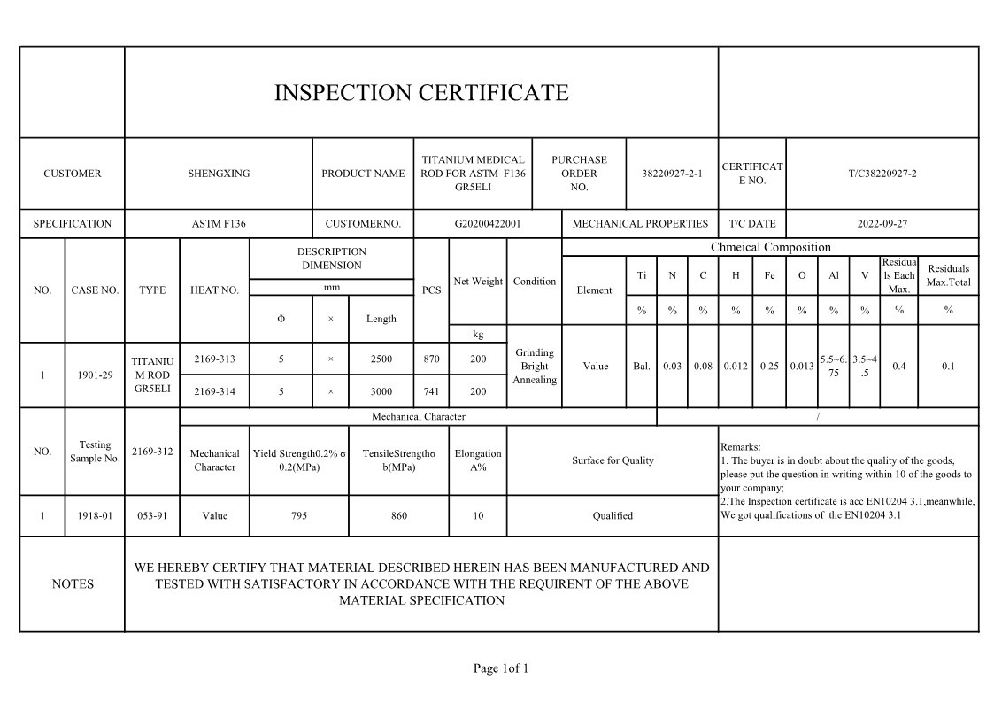 의료용 티타늄 시트 ASTM F136 GR5ELI / MEDICAL TITANIUM SHEET FOR ASTM F136 ...