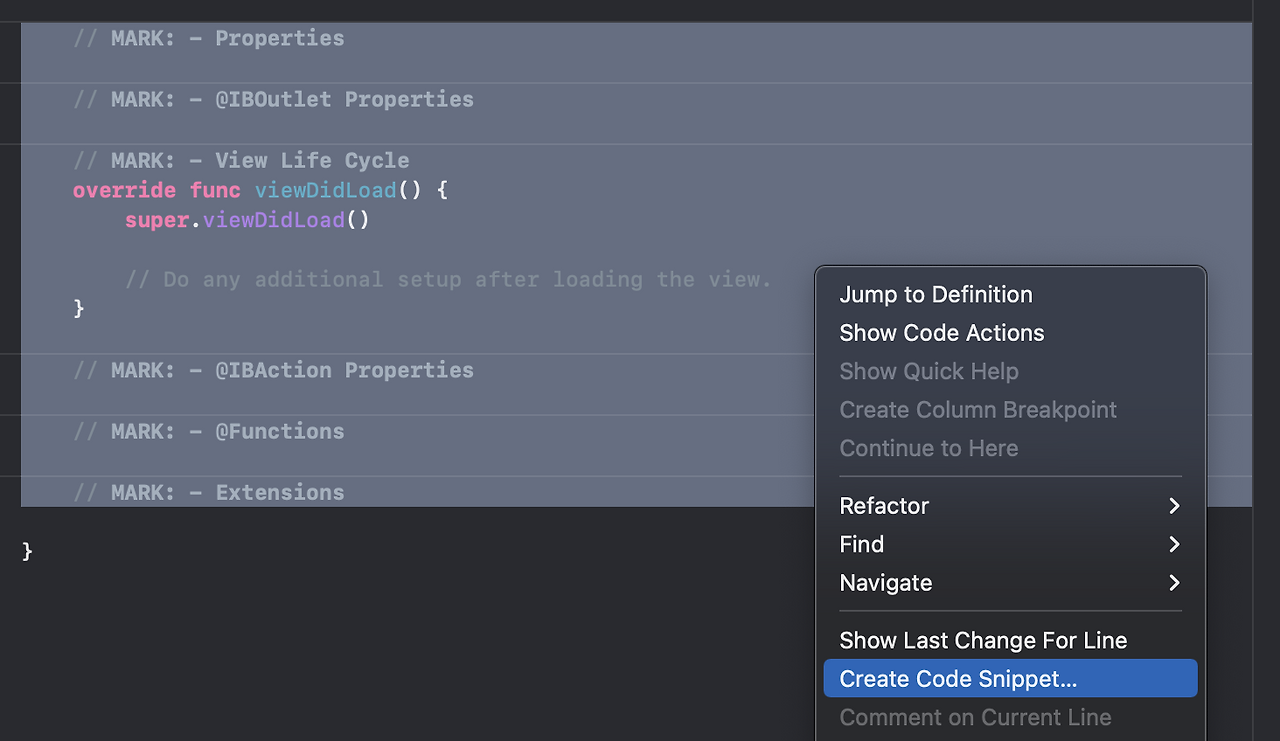 [Xcode] 코드 스니펫(Code Snippet)을 사용하는 방법
