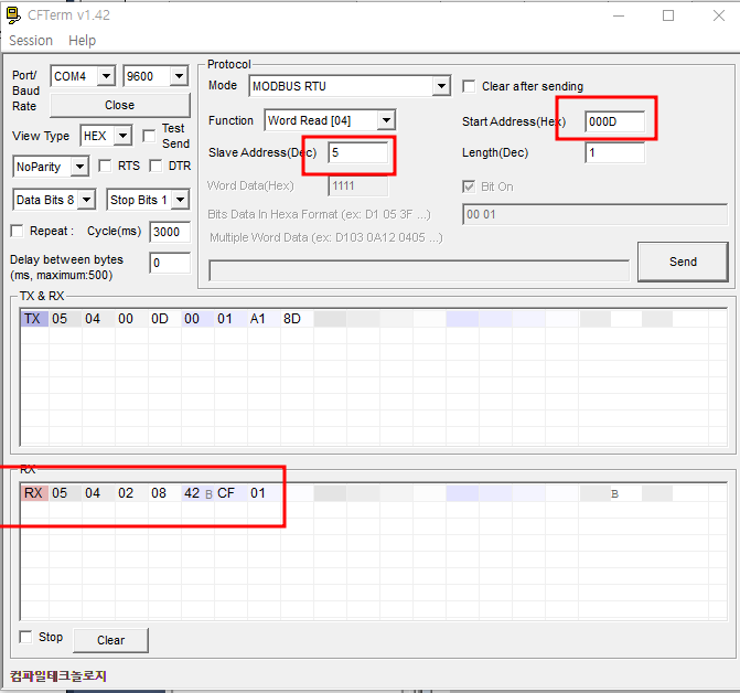 LS 인버터(IG5A)와 485로 모드버스(modbus) 통신으로 읽기