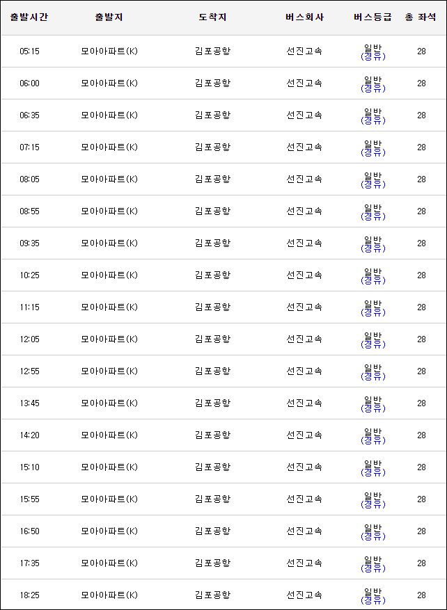 시흥시 정왕동 김포공항 리무진 버스 시간표 요금 예매 예약7002번