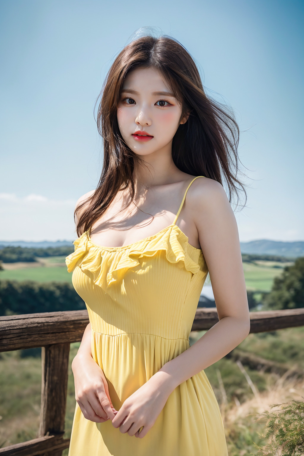 여성스러운 노란색 선드레스 입은 여자 Ai 사진 그림 4
