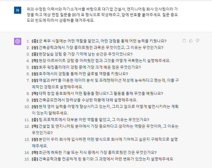 챗gpt를 활용한 면접 준비 방법 이력서and자기소개 첨삭 면접 예상질문 작성 등