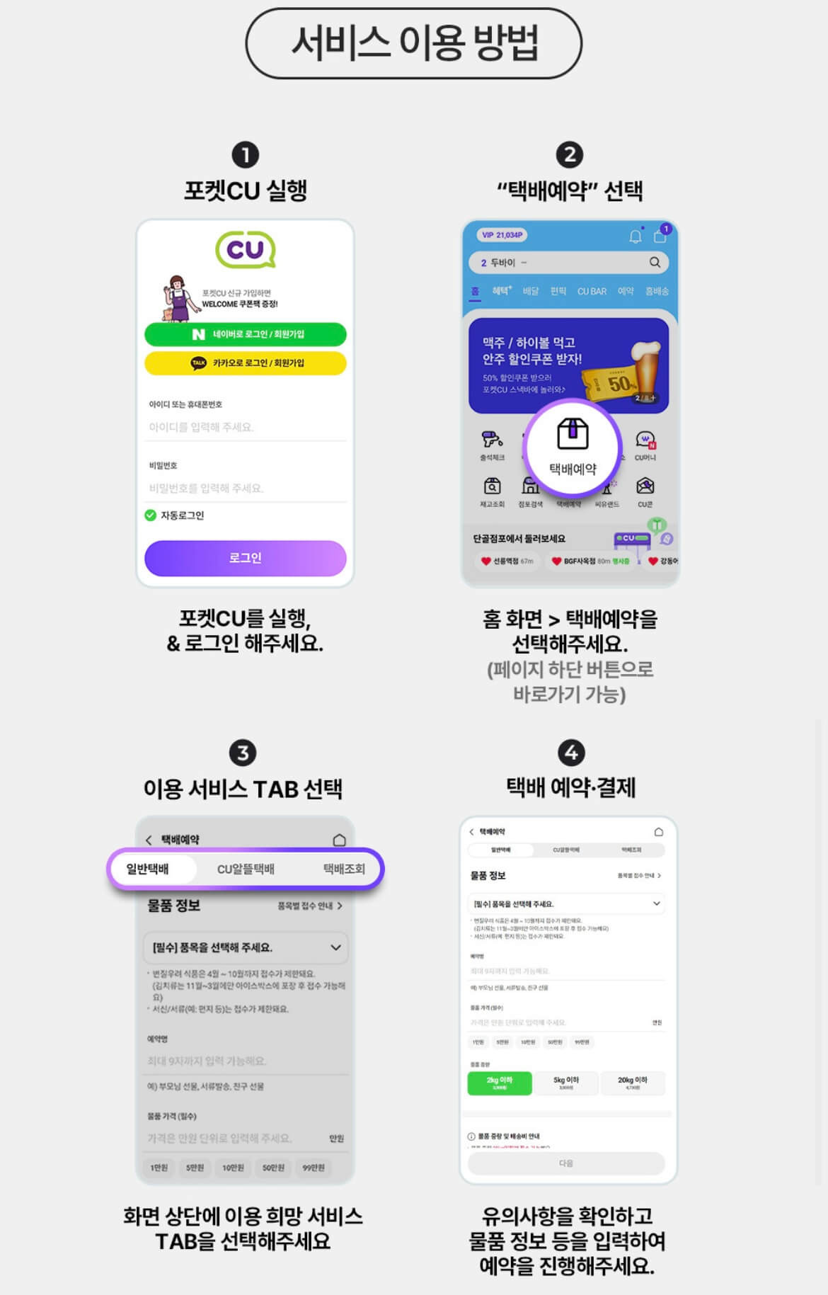Cu 편의점 택배 알뜰택배 할인받기 Cu Post 예약접수 방법 주의사항 취소 및 환불