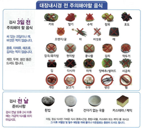 대장내시경 전 후 먹어도 되는 음식과 안되는 음식 정리 대장내시경 3일 전부터 지켜주세요