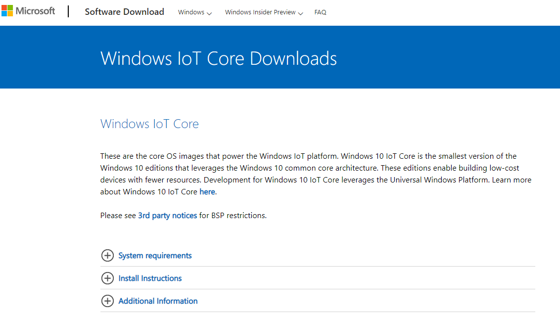 윈도우10 IoT Core 운영체제 ISO 다운로드