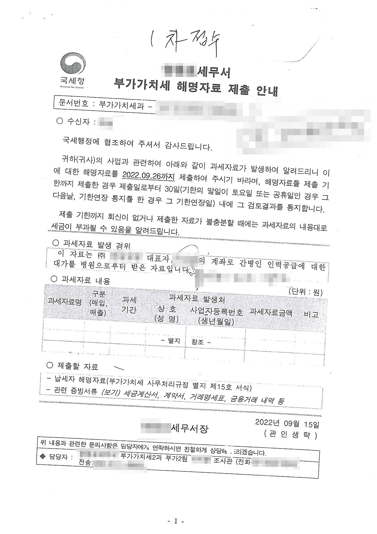직업소개소 인력공급업 알선중개업 부가가치세 해명자료제출안내 및 과세예고통지 과세전적부심사