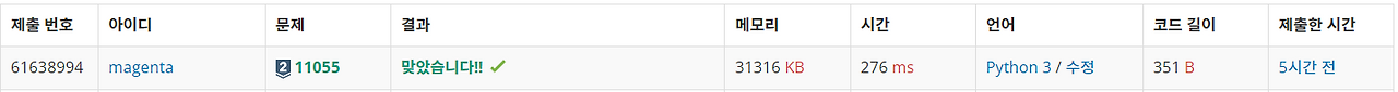 [백준/11055] 가장 큰 증가하는 부분 수열 (Python)