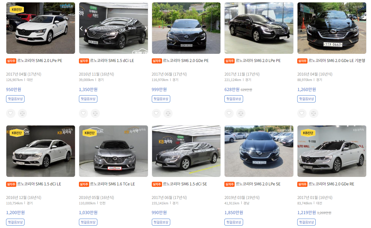 SM6 중고차 가격 시세표 | 16-22년식 중고 시세 총정리! :: 중고차 시세표