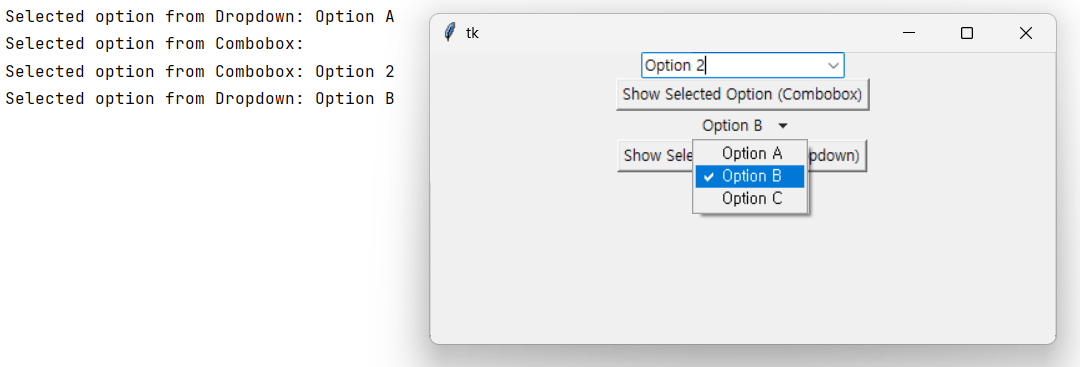 파이썬 tkinter optionmenu - 드롭다운 메뉴