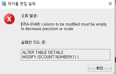 [Error] 오라클 ORA-01440 오류