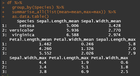 R ) data frame 전체 group별 summarise구하기 summarise_all in r