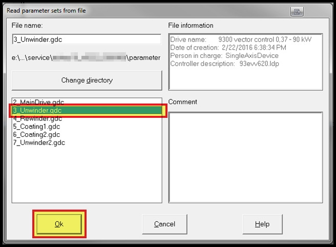 Lenze GDC (2) - Send a parameter file to inverter (Write)