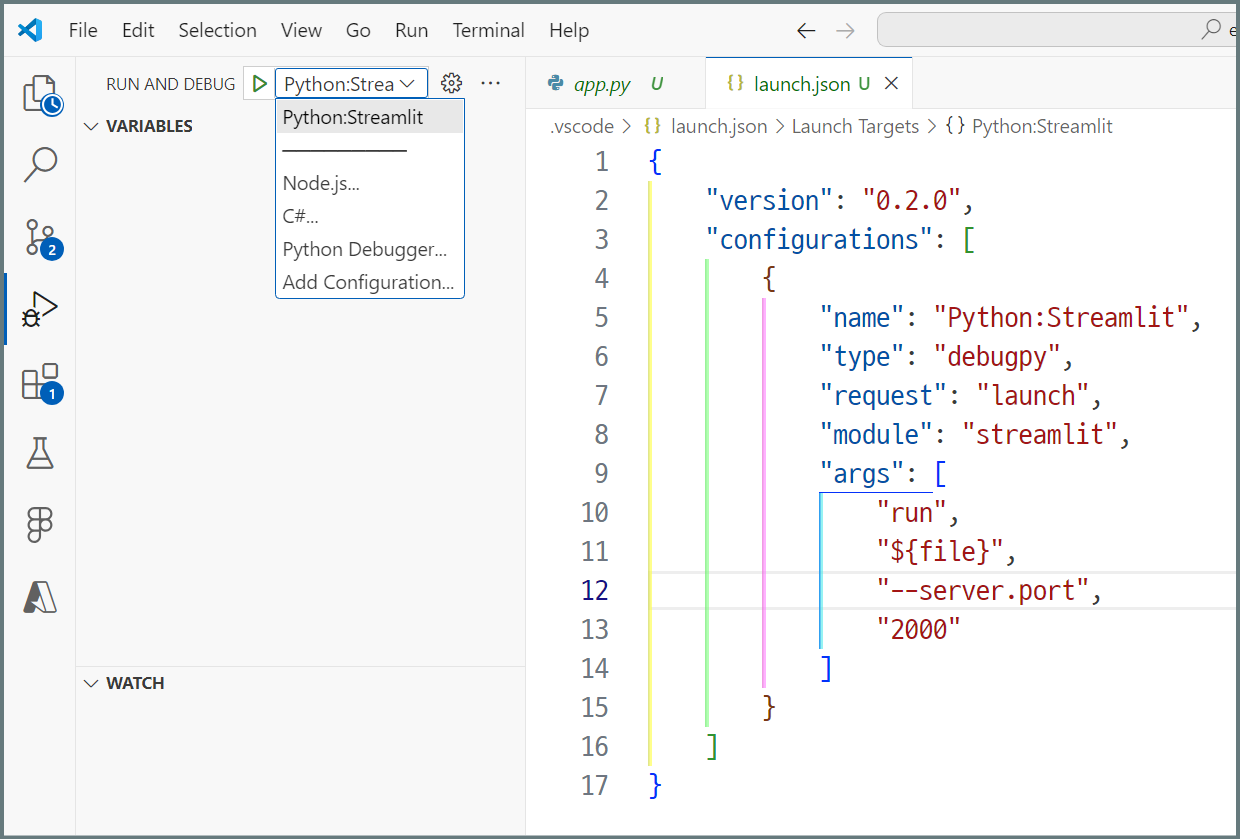 python:: streamlit debugging in vscode, launch.json 설정
