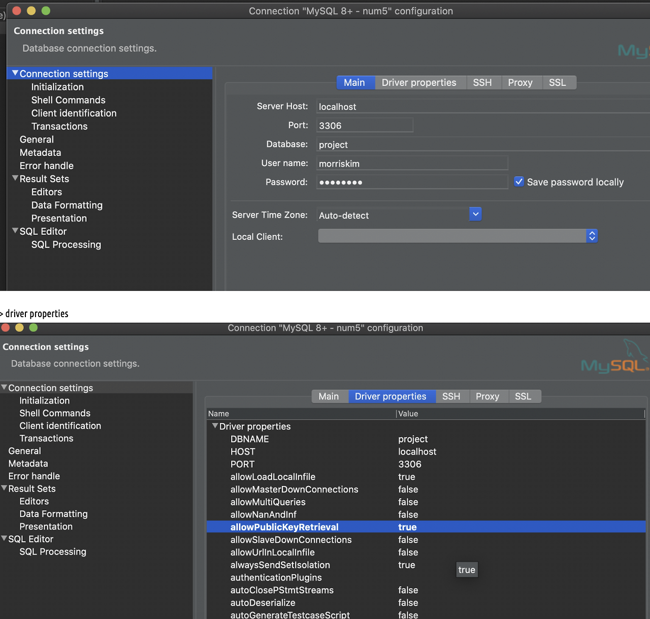 mysql 접속 에러 [public key retrieval is not allowed]