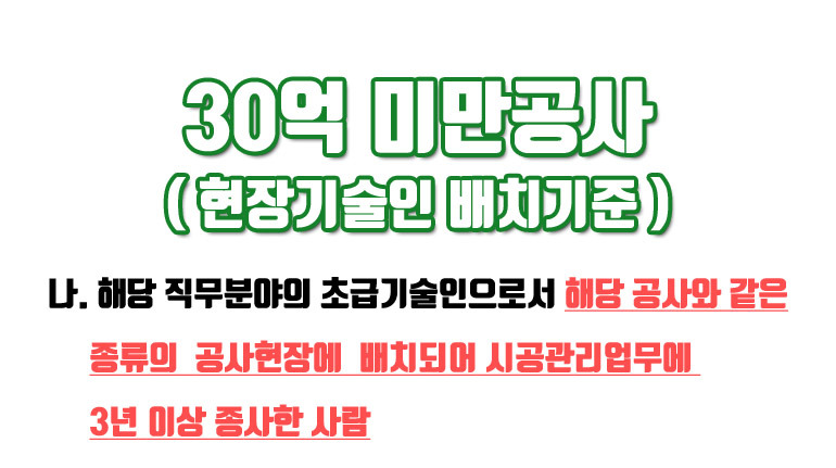 공사예정금액의 규모별 건설기술인 배치기준현장대리인 배치기준