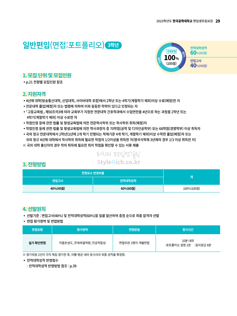 한국공학대 편입 2023학년도 모집요강 간편하게 보자