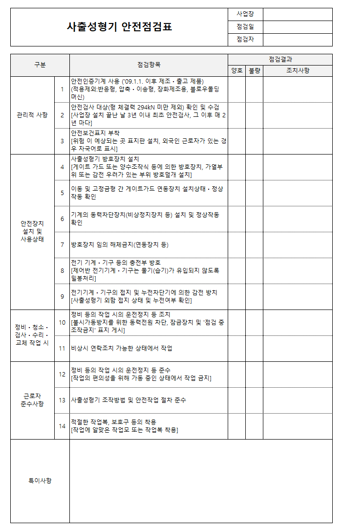 사출성형기 안전점검표2
