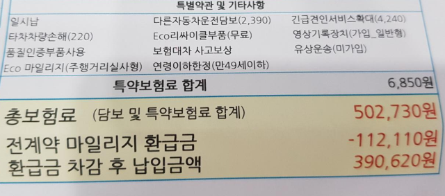 삼성화재 자동차보험 에코 마일리지 특약으로 차보험료 절약하기ft11만원 절약