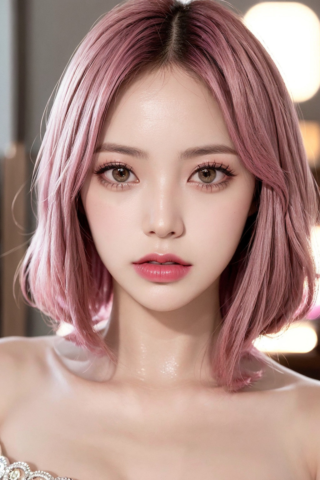 Ai로 생성한 핑크머리 이브닝 드레스 입은 여자 이미지 생성하기