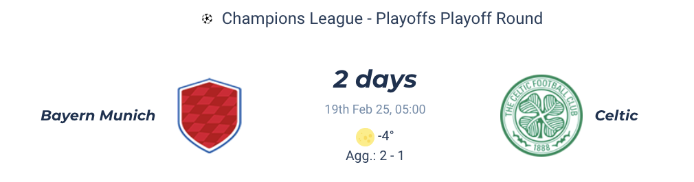 2월 19일 바이뮌헨 Vs 셀틱 경기분석 및 예측