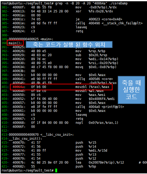 coredump, 세그먼트 폴트, segfault at 0 ip error 4 in libc-2.28.so