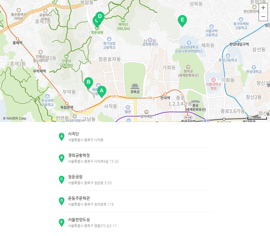 서울 종로구 인왕산둘레길 코스 소개 인왕산 등산 안내도 제작 더그린맵