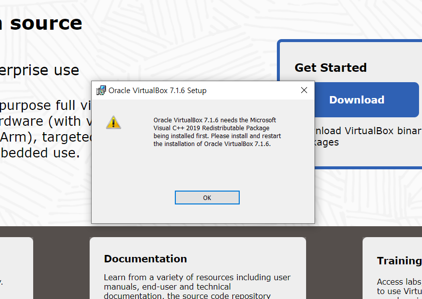 [Error] VirtualBox 설치 시 오류(the Microsoft Visual C++ 2019)